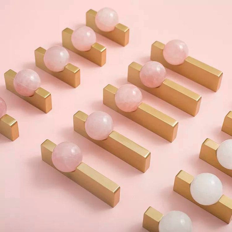 White or Rose Pink Quartz Ball and Brass Bar Handle/semi - Etsy UK