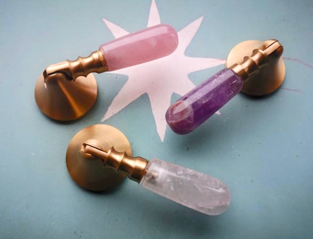 Crystal and Brass Drop Handle/gemstone Drop Drawer Pull/semi Precious ...