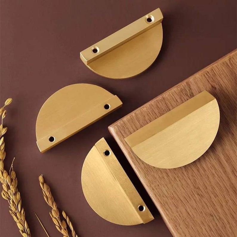 Big Gold Brass Semi Circle Handle/demi Lune Drawer - Etsy