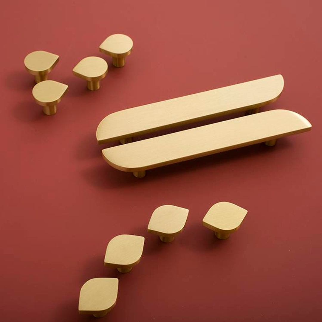 Gold Brass Geometric Shape Bar Handle and Knobs/modern Gold Gold Brass ...