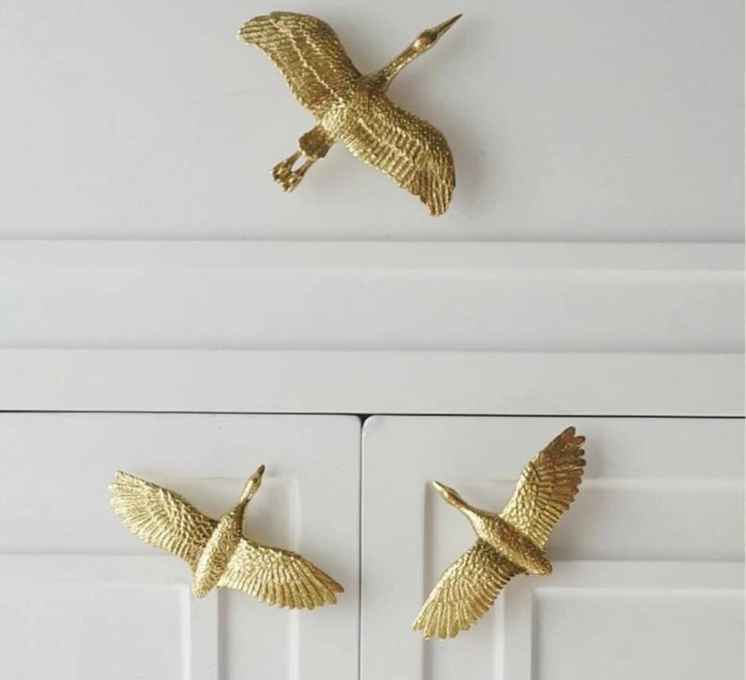 Brass Flying Egret Cabinet Pull/gold Crane Door Handle/stork Shaped ...