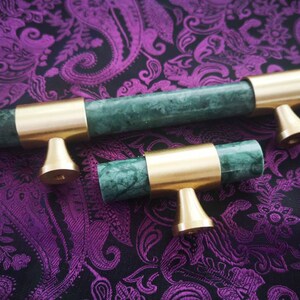 Dark Green Verde Marble and Brass Cabinet Pull/green Marble - Etsy