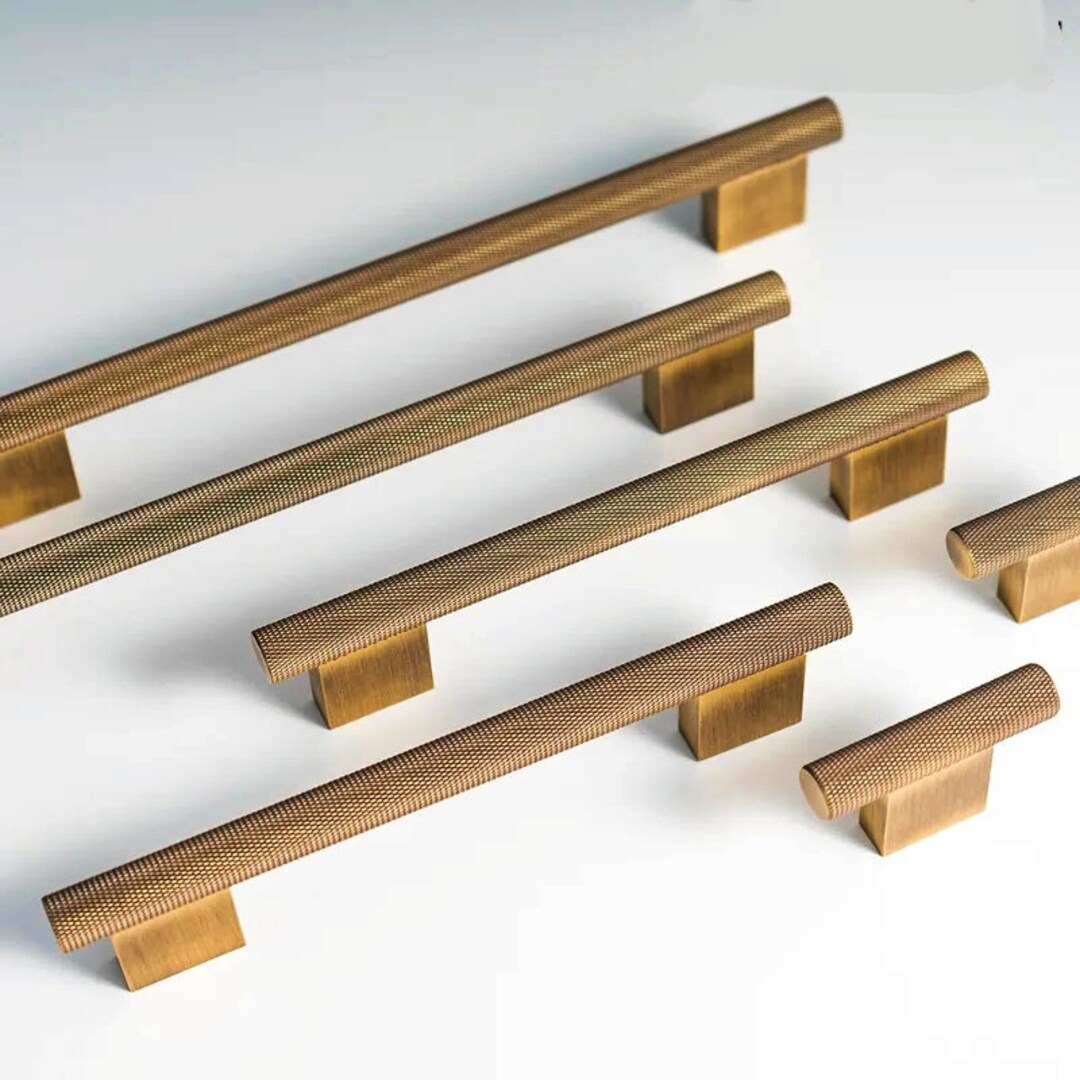 Bronze Brass Bar Handle With Wide Base/knurled Texture Cabinet Handle ...