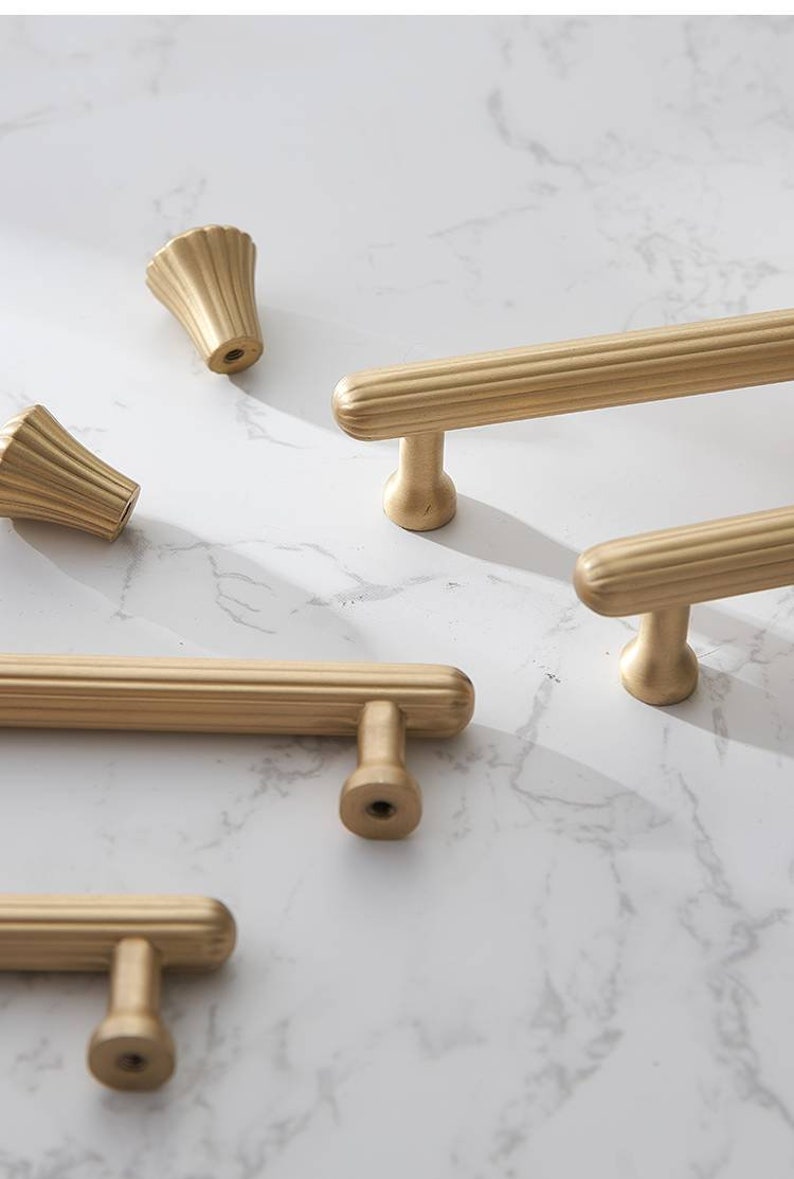 Gold Brass Ridged Bar Handle/bar Handle With Indented | Etsy