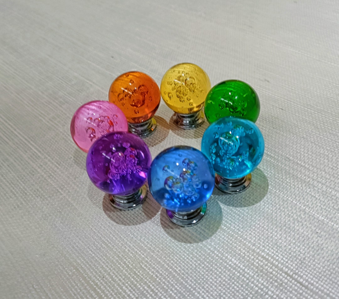 Rainbow Bubbly Glass Ball Drawer Knob/colourful Glass Cabinet Handle ...