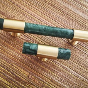 Dark Green Verde Marble and Brass Cabinet Pull/green Marble - Etsy