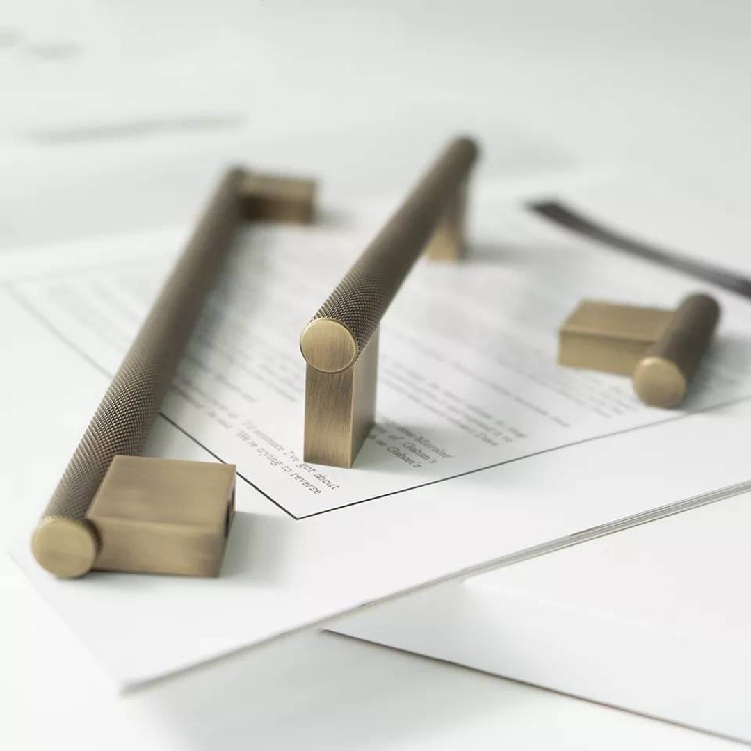 Bronze Brass Bar Handle With Wide Base/knurled Texture Cabinet - Etsy