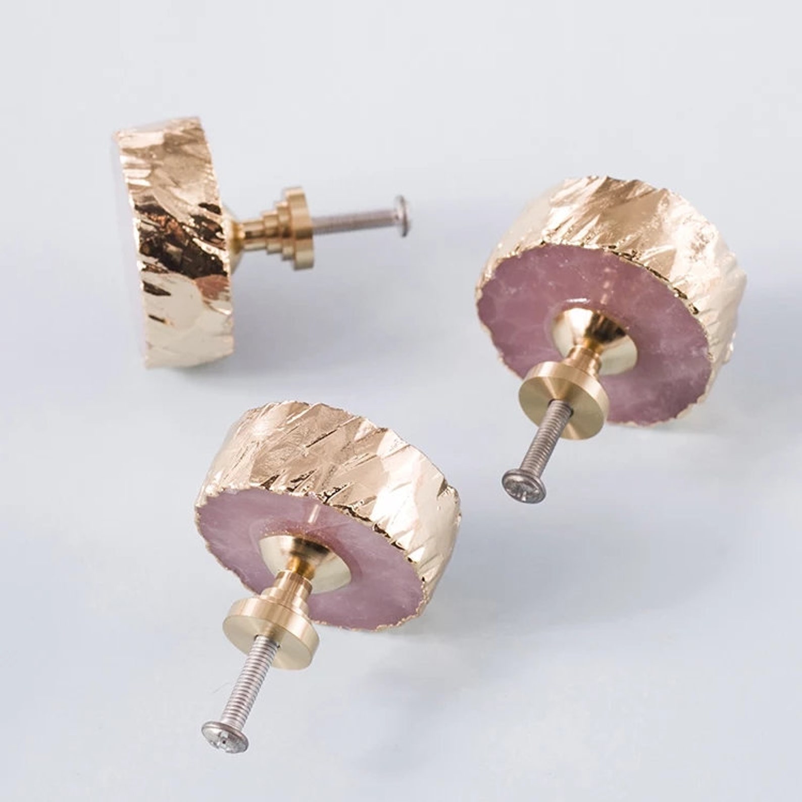 Round Pink Quartz Drawer Handle With Gold Edges/gemstone and - Etsy UK