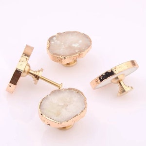 White Quartz Crystal Slice Drawer Pulls/raw Crystal Cabinet Handle ...