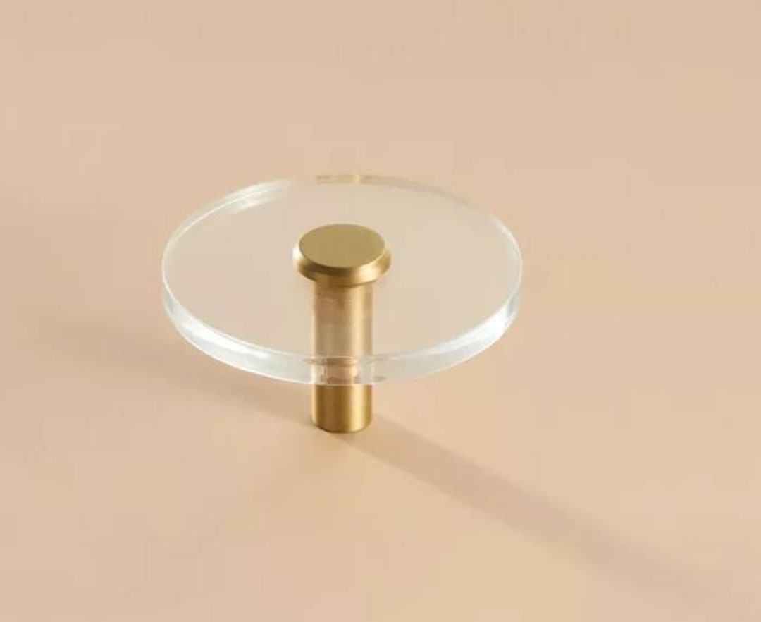 Round Clear Lucite and Gold Brass Drawer Handle/transparent Resin ...