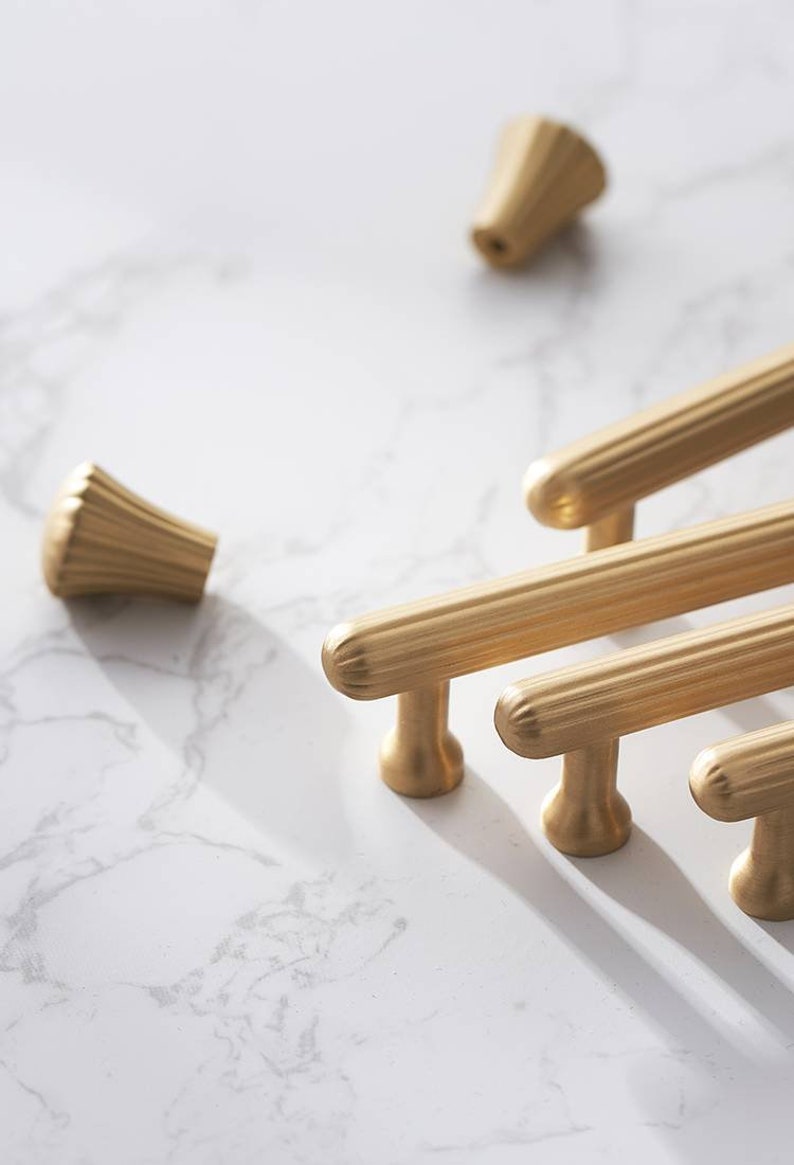 Gold Brass Ridged Bar Handle/bar Handle With Indented | Etsy