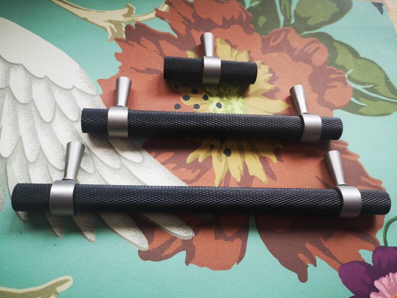 Black and Silver Knurled Texture Cabinet Handle/improved Grip | Etsy