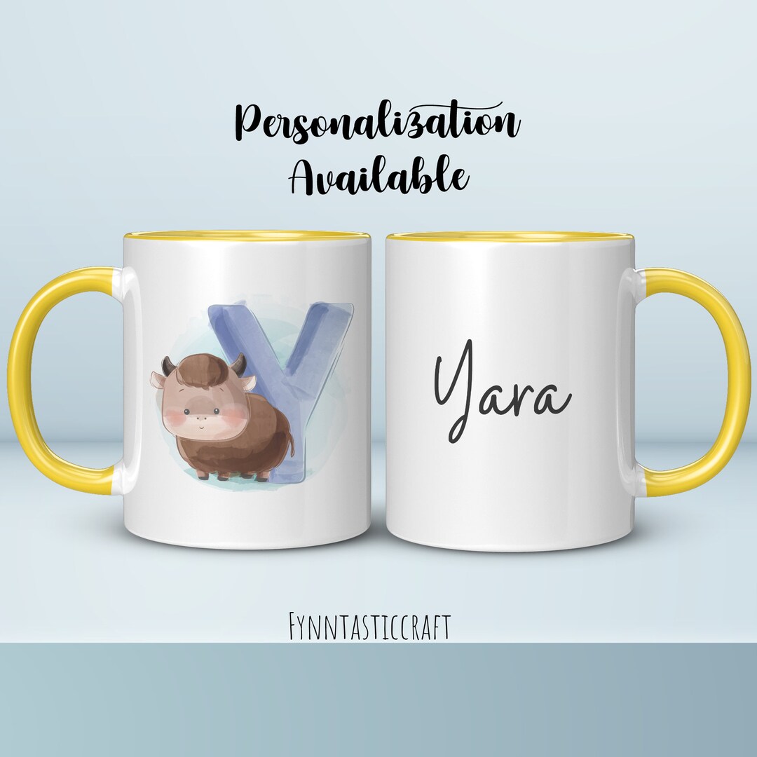 Personalized Kids Cup, Yak Mug, Cute Alphabet Mug, Letter Y Mug for ...