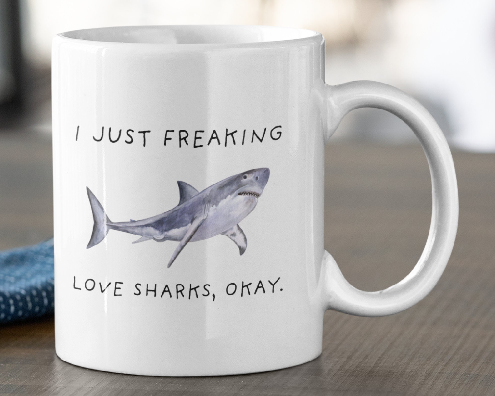 I Just Freaking Love Sharks Okay Mug, Shark Mug, Shark Mug, Shark Gift ...