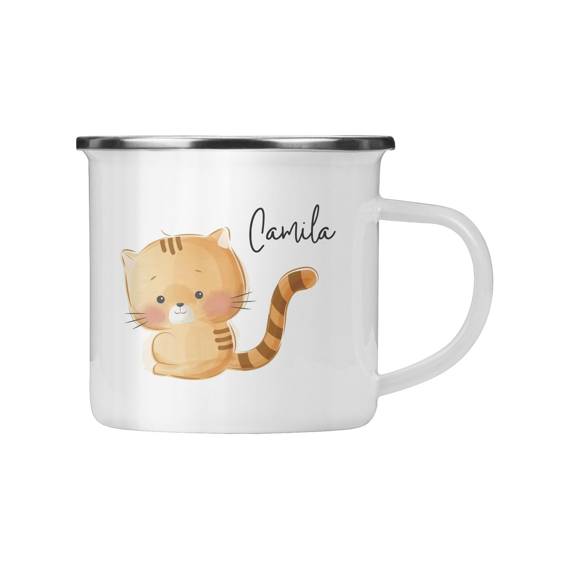 Personalized Enamel Cat Camping Mug Cute Alphabet Mug Letter - Etsy