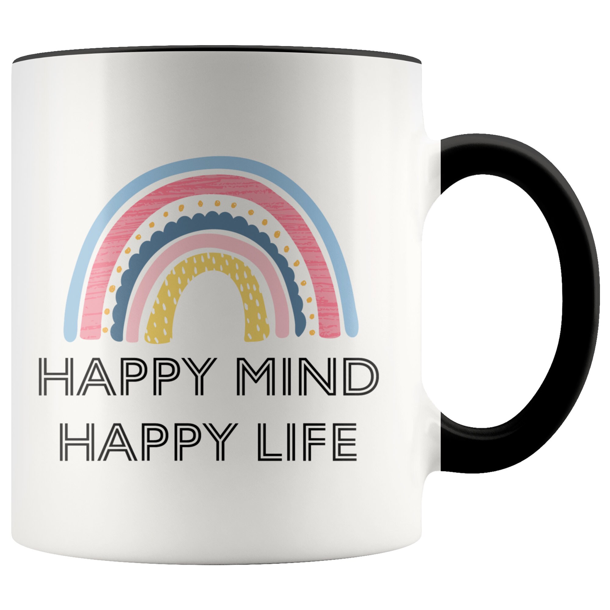 Happy Mind Happy Life Pastel Rainbow Quote Mug Coffee Mug | Etsy