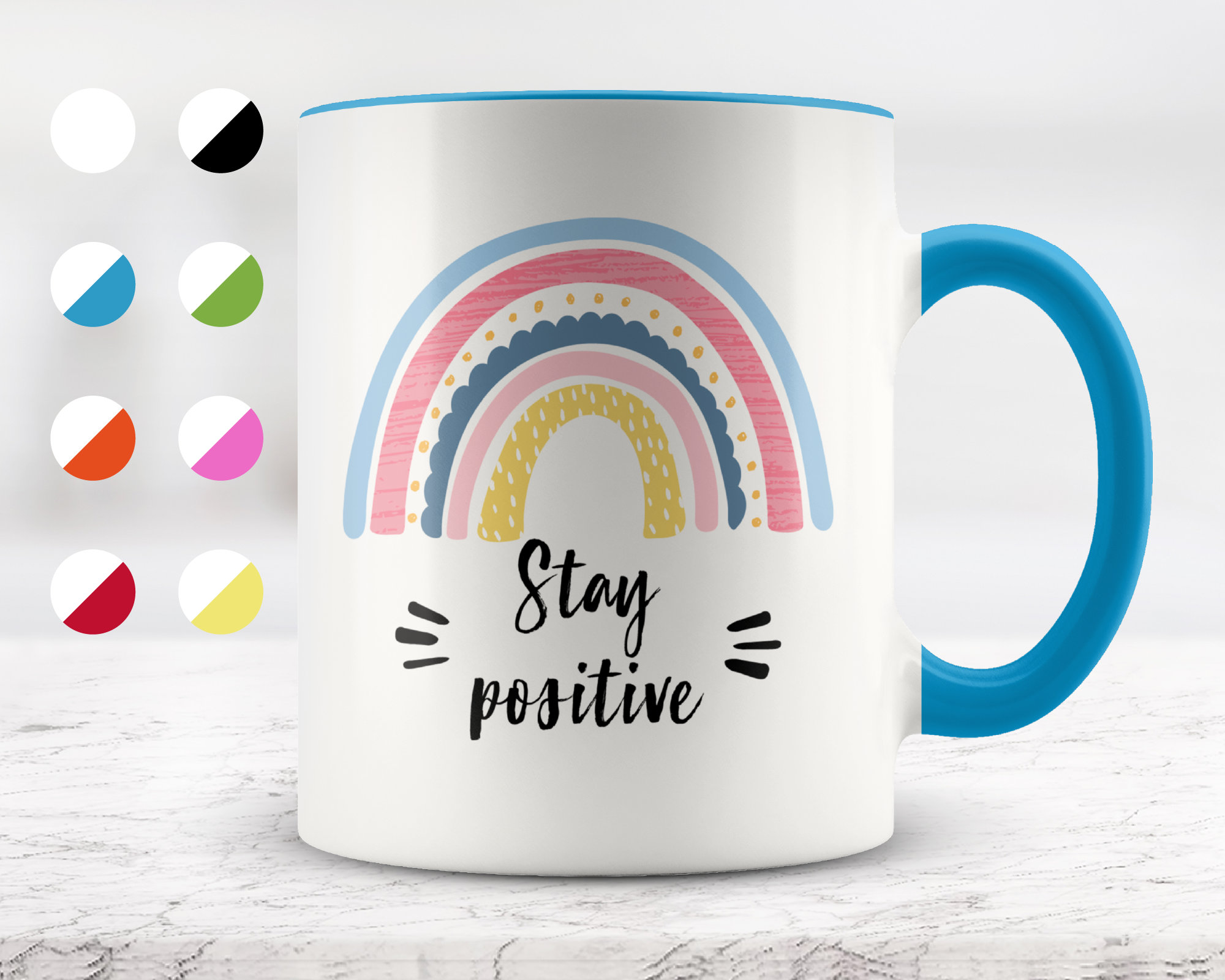 Stay Positive Mug Pastel Rainbow Quote Mug Coffee Mug Gift Mug | Etsy
