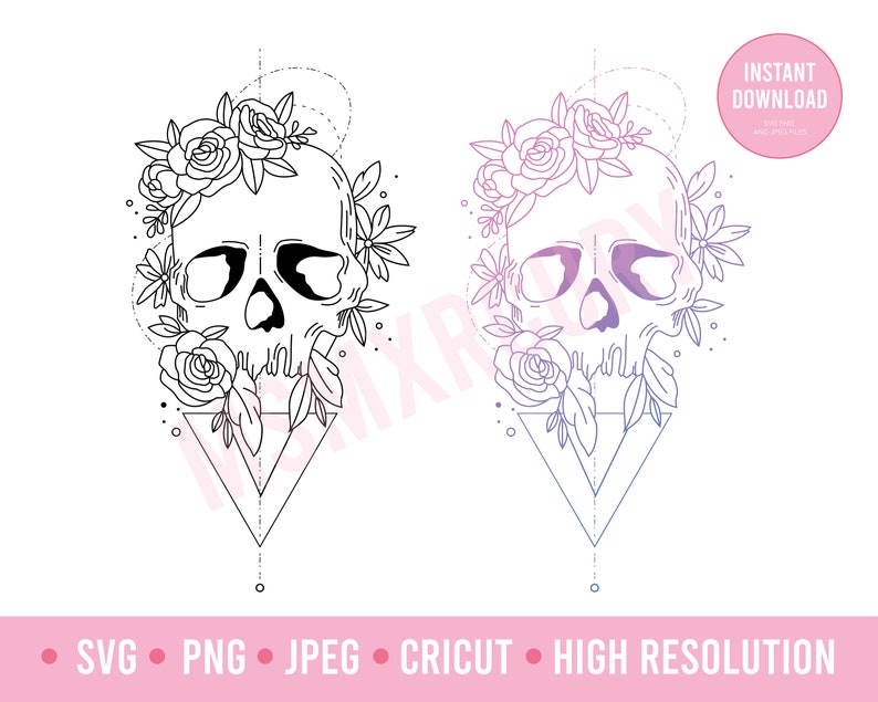 Floral Skull Head Svg Death Love Dead Head Halloween - Etsy