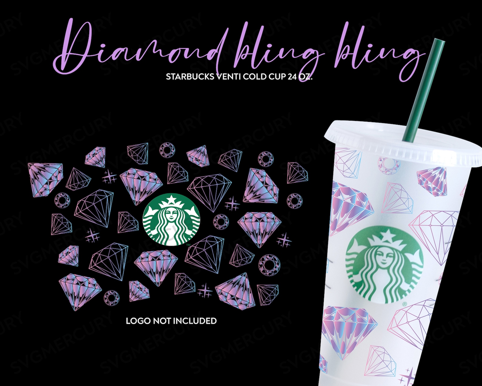 Diamond Svg, Diamond Bling Bling Svg - Full Wrap for Starbucks Venti ...