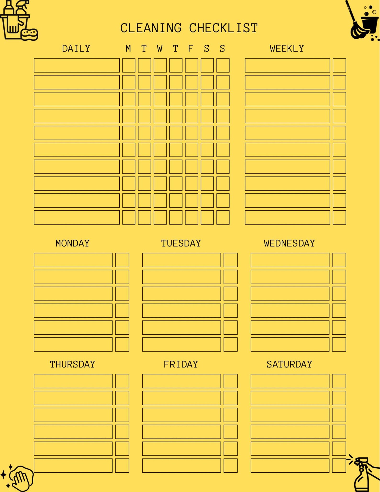 Organization, Cleaning Routine Planner, Daily, Weekly, & Monthly House ...