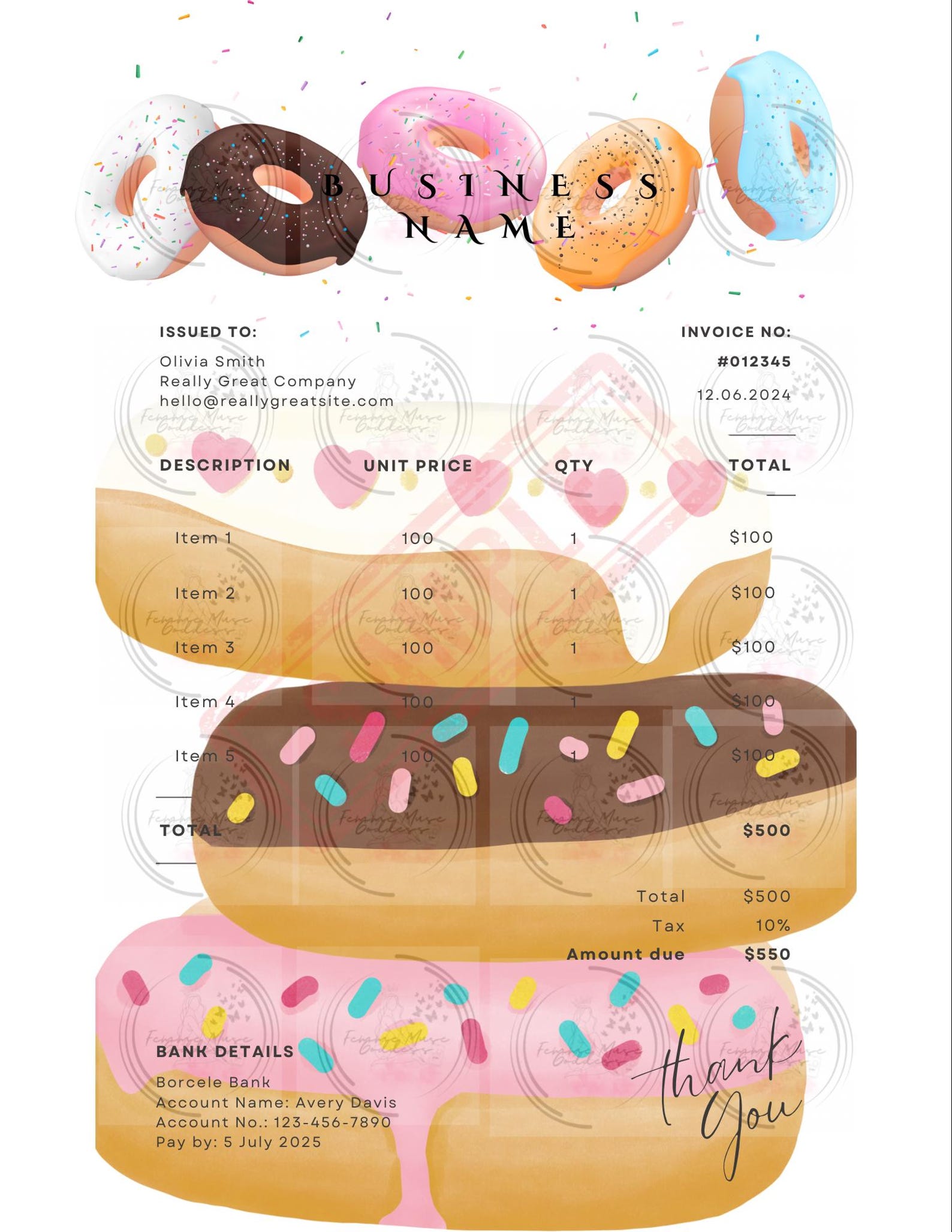 Order Invoice Template for Donut Business Owners | Editable & Printable ...