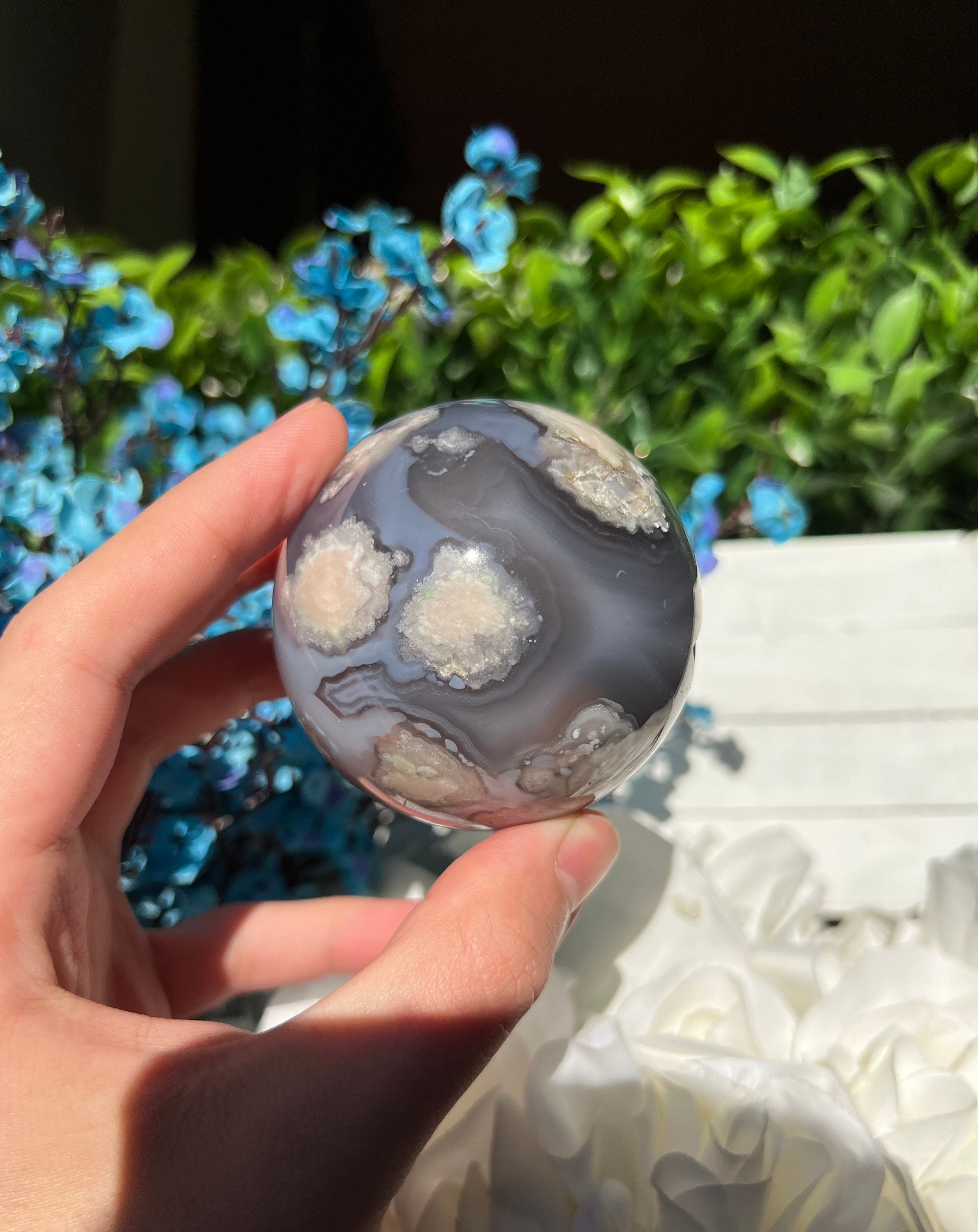 TOP QUALITY Blue Druzy Flower Agate Sphere With Amazing Color | Etsy UK