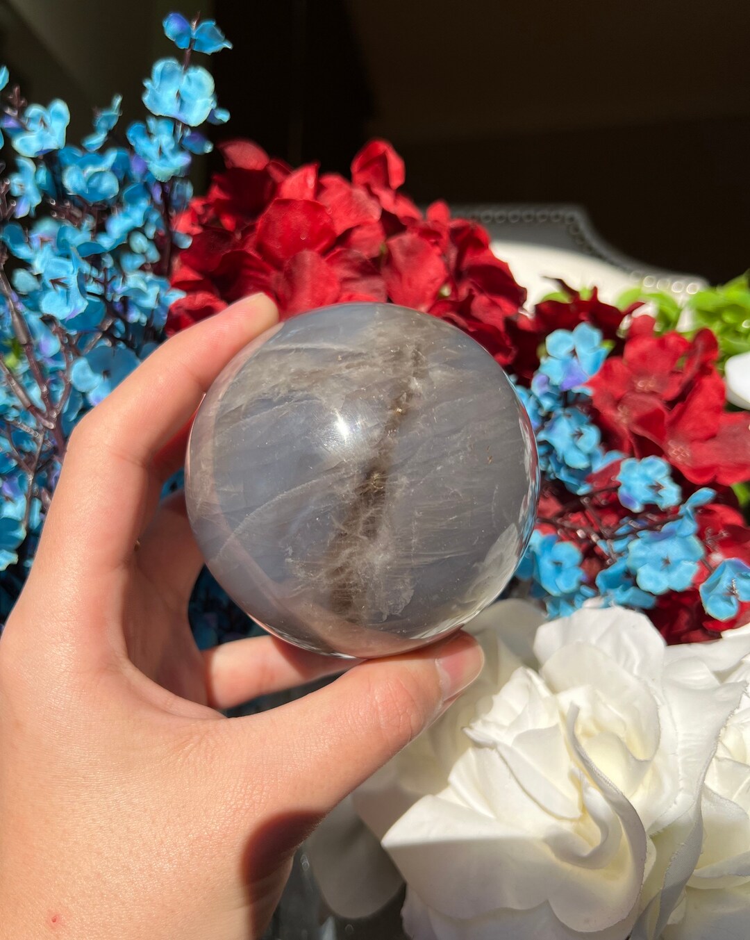 RARE Beautiful Blue Rose Quartz Sphere With Incredible Rainbows, Rare ...