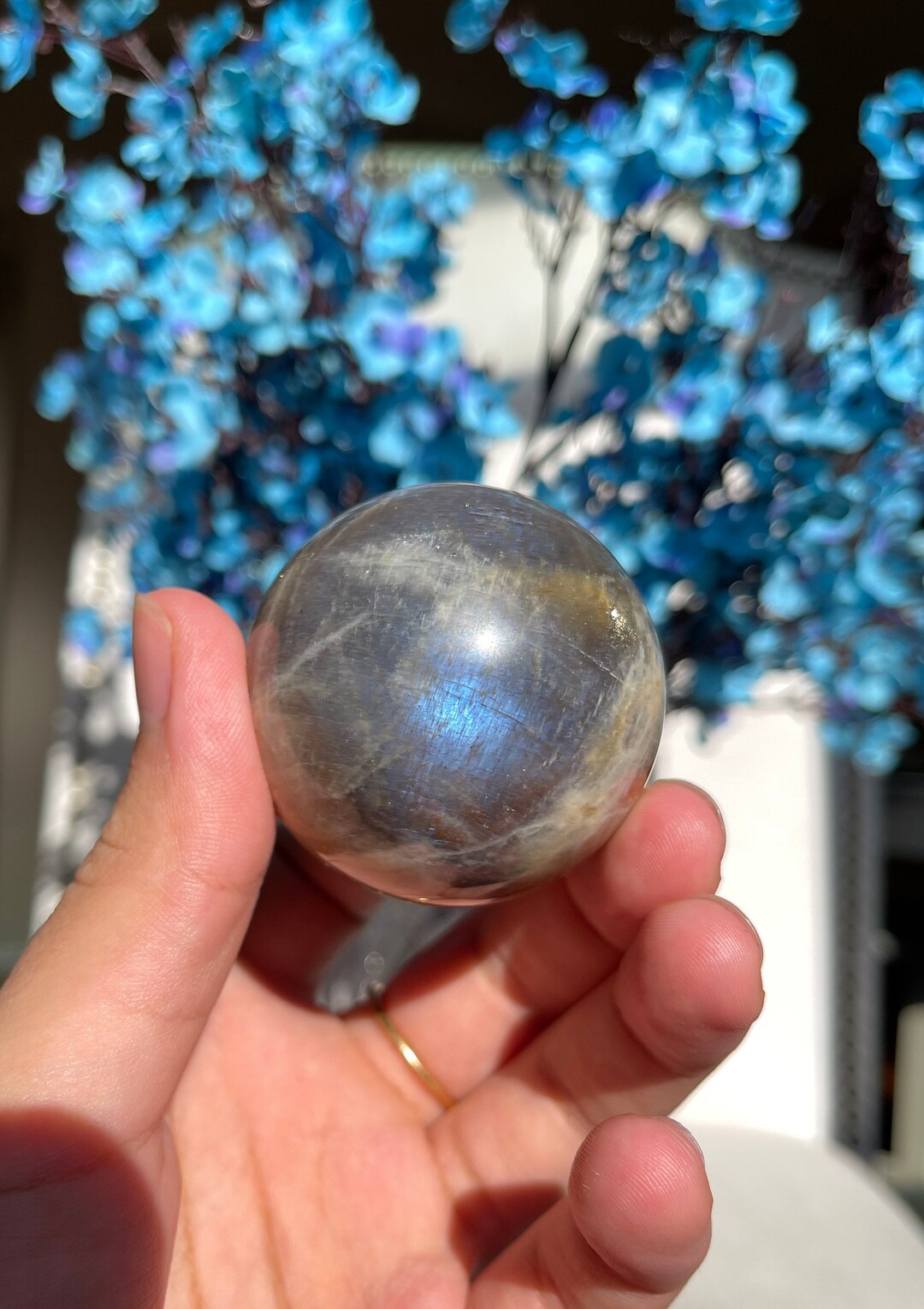 RARE Sunstone Moonstone Sphere With Purple Blue Flash, Golden Sunstone ...