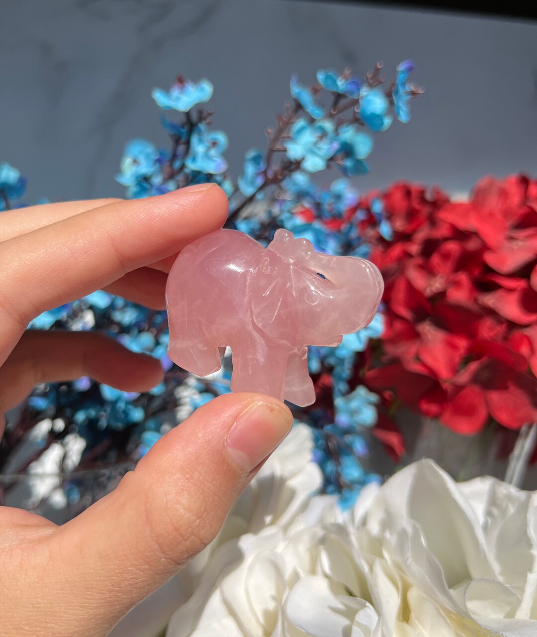 One Pink Rose Quartz Elephant, Rose Quartz Crystal Elephant - Etsy