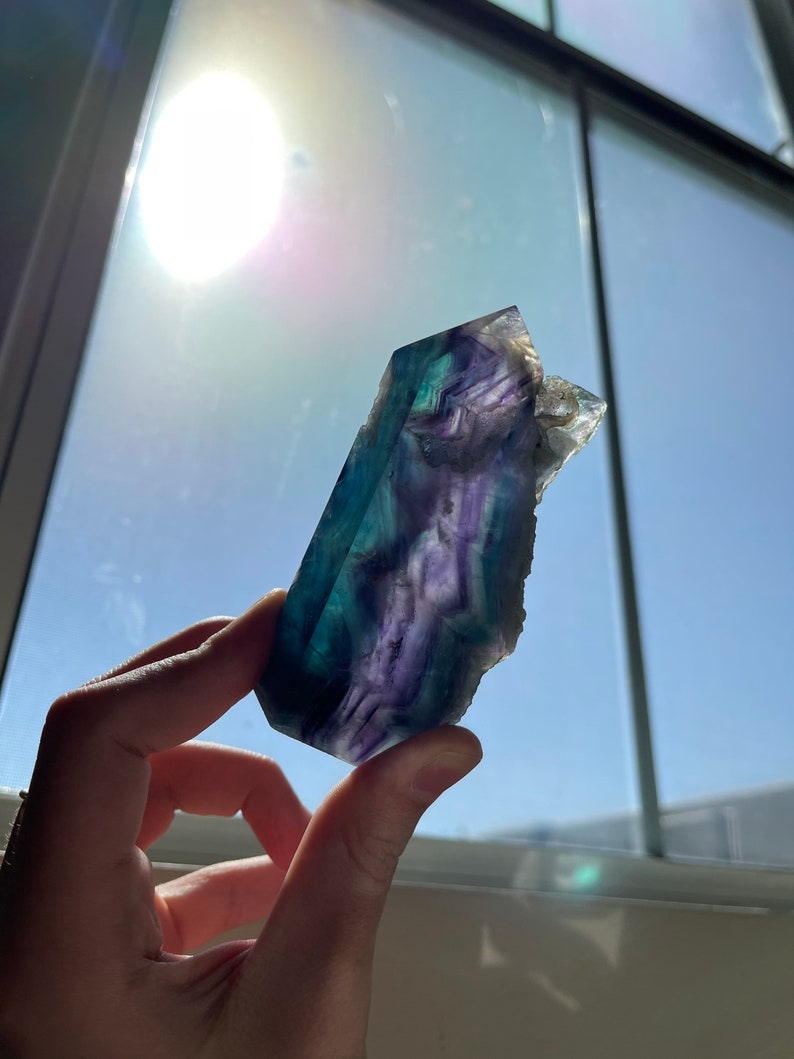 UNIQUE Green Blue Purple Fluorite Tower Partially Polished - Etsy
