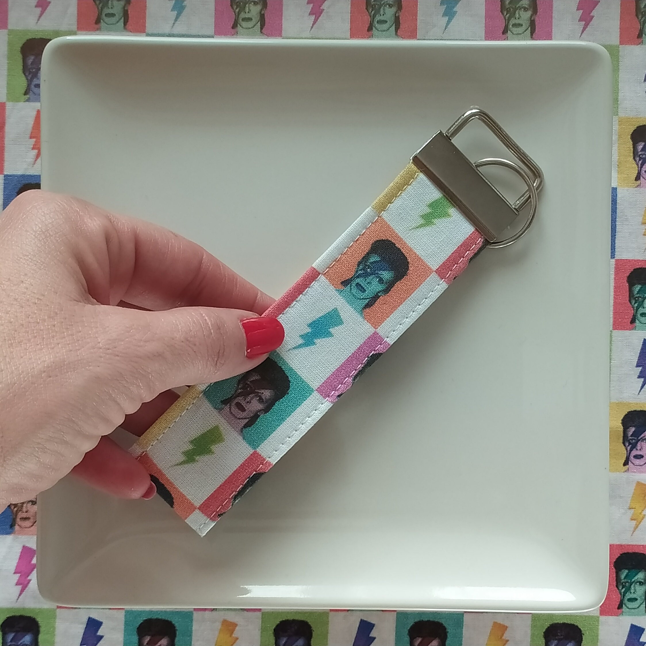 David Bowie Keychain. Wrist keychain with hoop. Fabric | Etsy