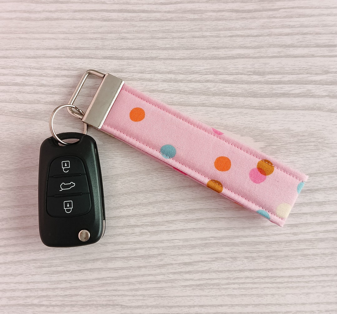 Pink and Polka Dot Fabric Keychain. Keychain With Security Ring for ...
