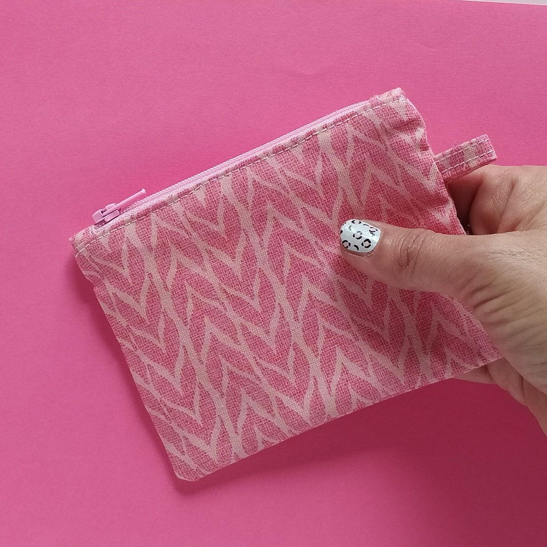 Pink Fabric Coin Purse With Zip Closure. Geometric Print Coin Purse ...