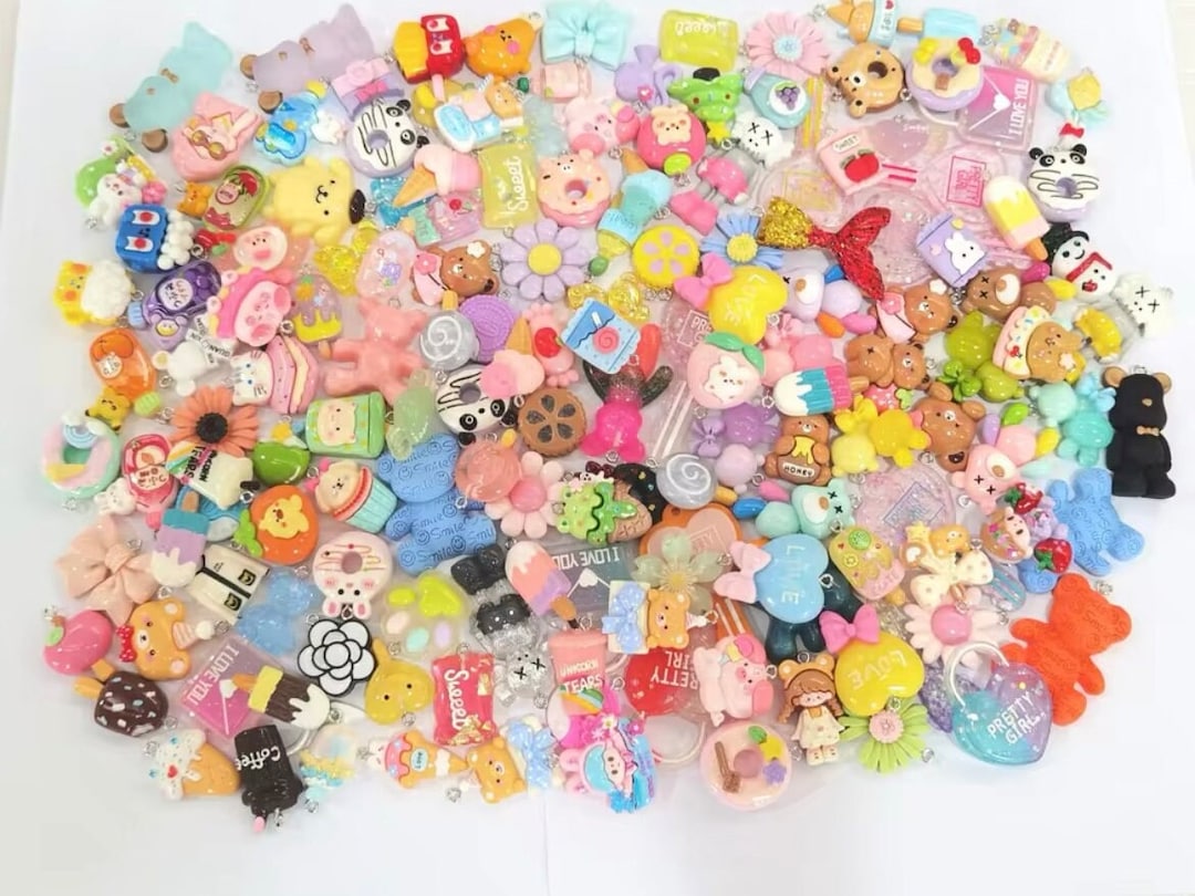 Charm Vendor 100 Pieces Mix Resin Kawaii Food Drink Candy Bear Animal ...