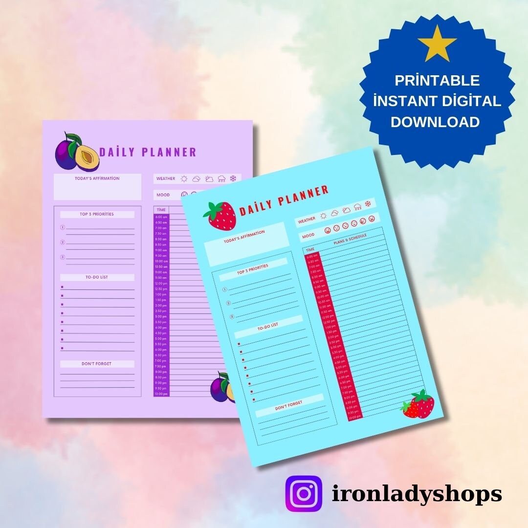 9 Types Fruit Daily Planner Planner Printable Planner Digital Downloads ...