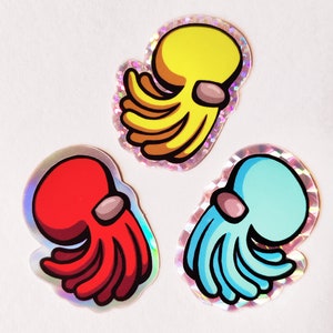 Among Us Parody Octopus Version, Set of 3 Shiny and Glittery Stickers ...