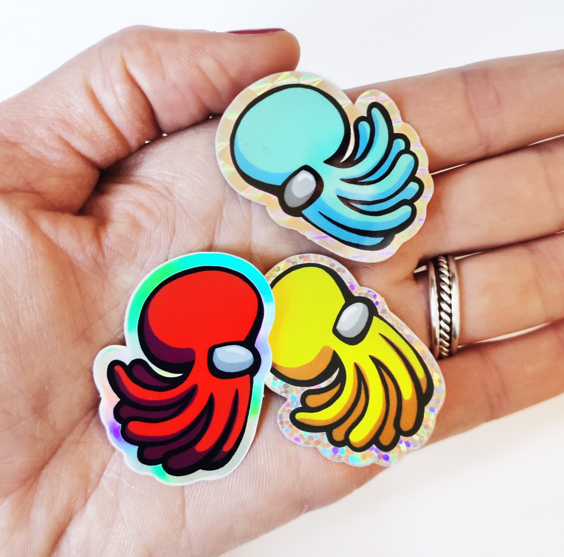 Among Us Parody Octopus Version, Set of 3 Shiny and Glittery Stickers ...
