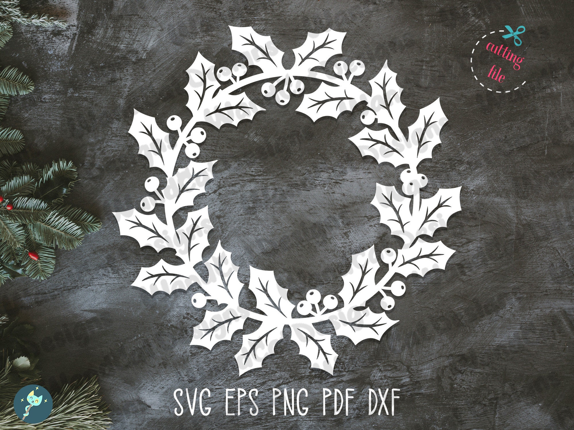 Christmas Wreath Svg Cut File Holly Svg Christmas Decoration - Etsy