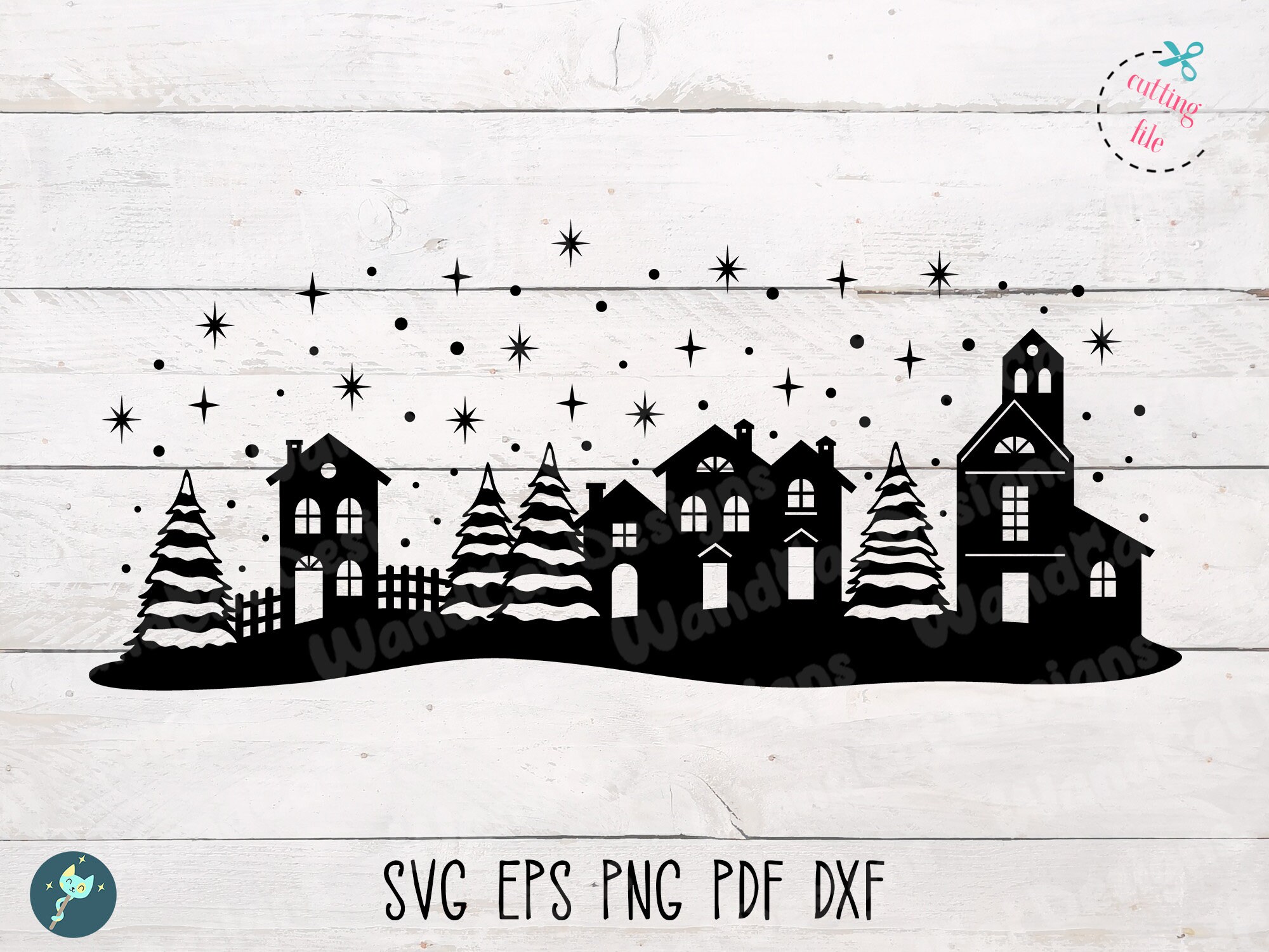 Winter Scene SVG, Christmas Village Scene Svg, Pine Trees, Snow, Cut ...