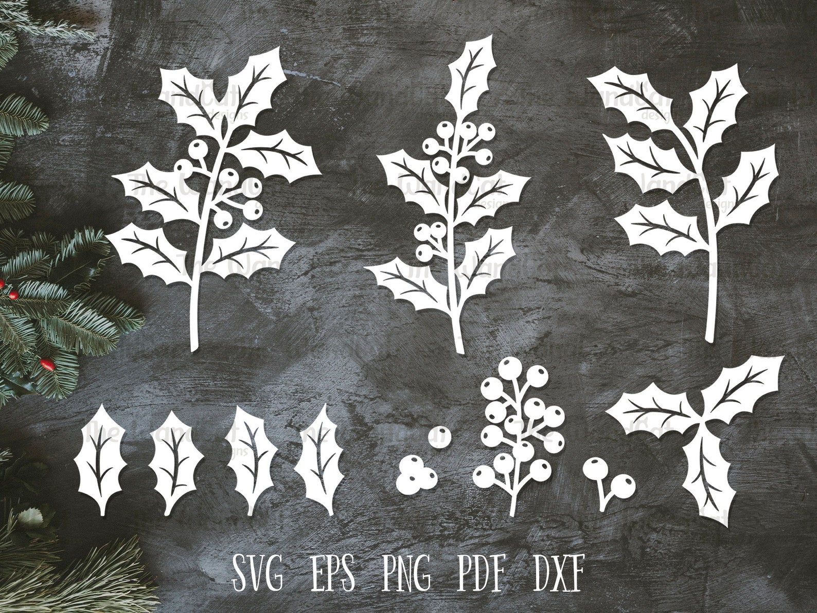Holly Leaves Svg Cut File, Berries Holly Branch Svg, Christmas Holly ...