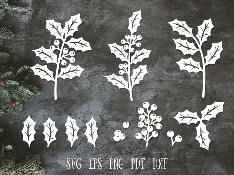 Holly Leaves Svg Cut File, Berries Holly Branch Svg, Christmas Holly ...