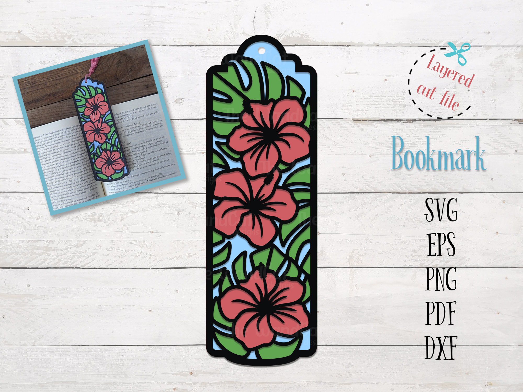 Floral Bookmark Svg File for Cricut and Silhouette, Hibiscus Svg ...