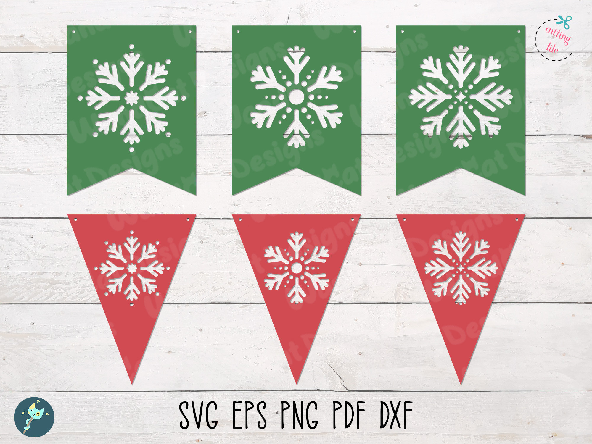 Snowflake Bunting Banner Svg, Christmas Banner Svg, Bunting Flag Cut ...