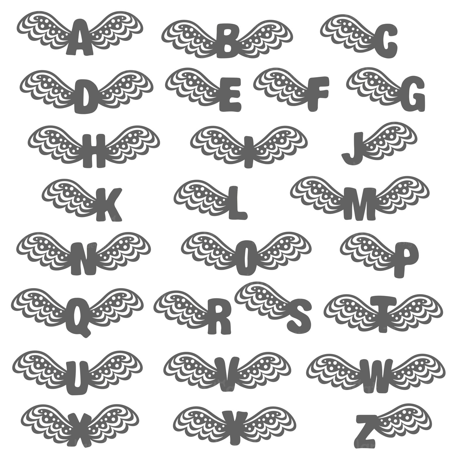 Winged Alphabet Svg Letters With Wings Svg Alphabet Cut - Etsy