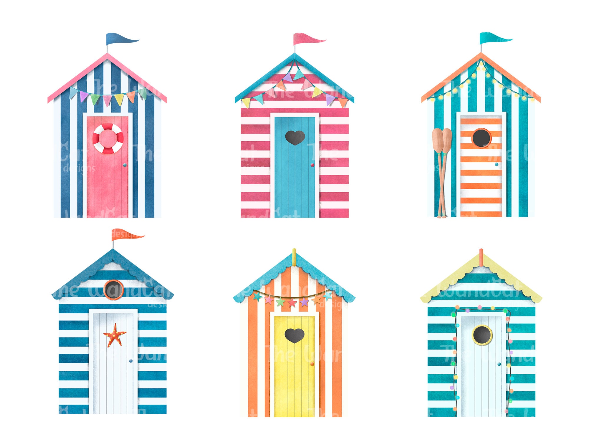 Beach huts clipart beach houses clip art summer graphic | Etsy