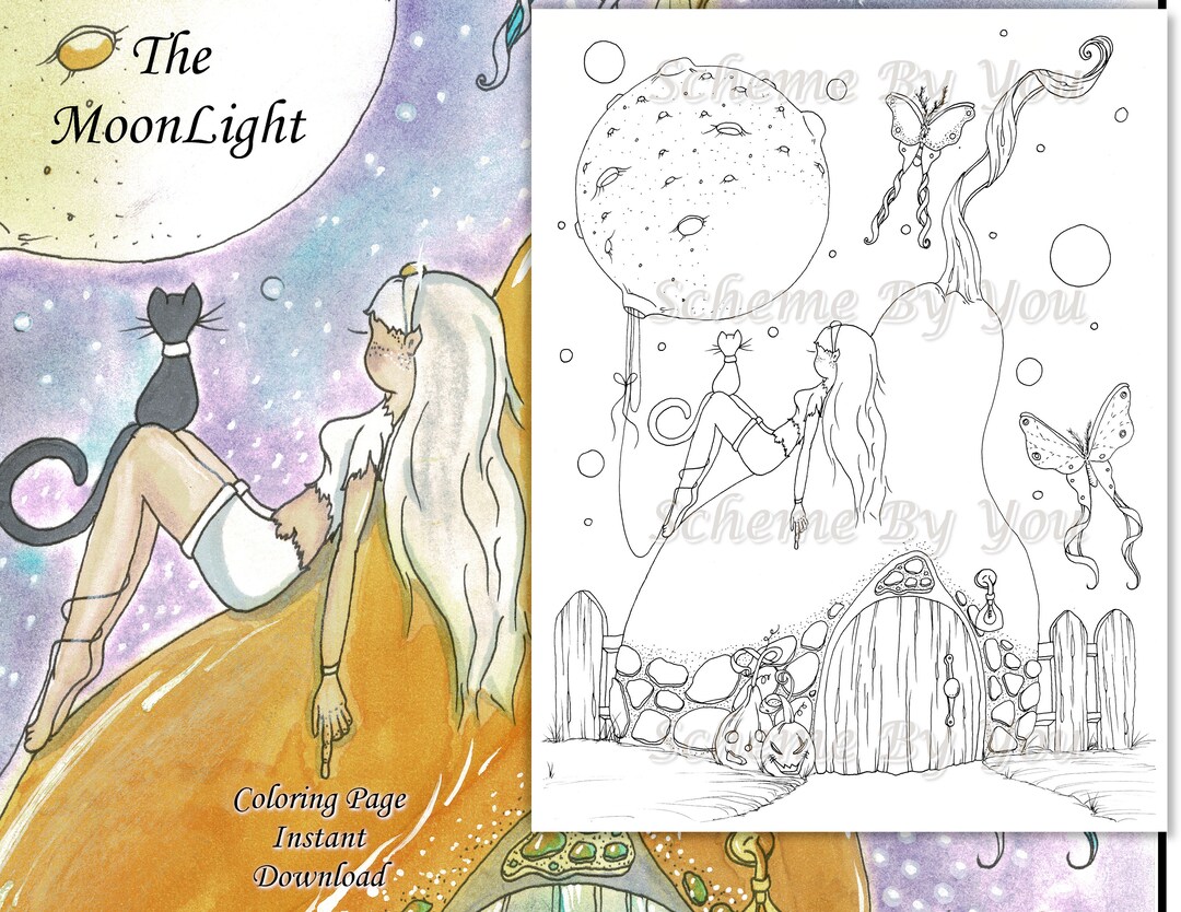 Fairy in the Moonlight Gourd House Coloring Page - Instant Printable ...