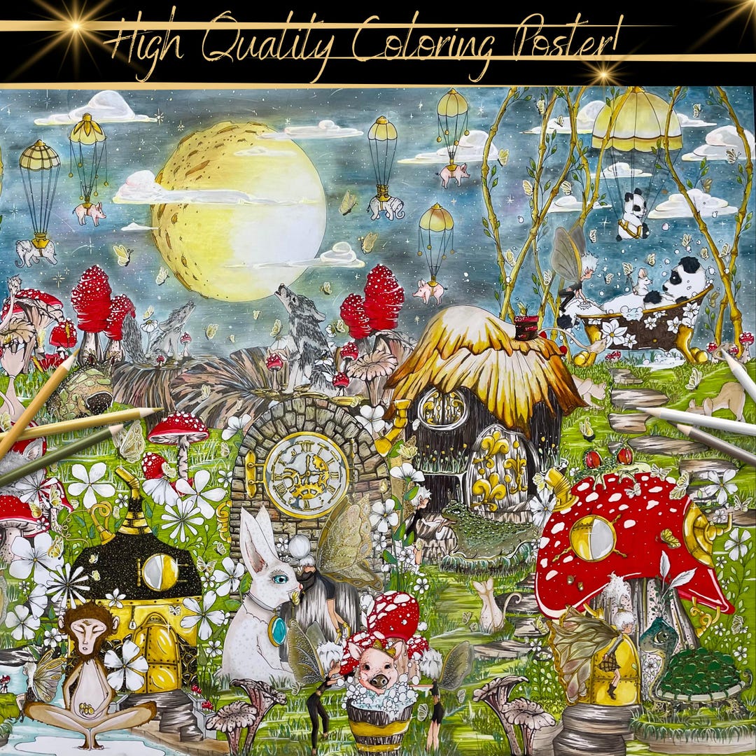 Whimsical Fairy Coloring Poster #2 on Classic Matte Paper - Perfect for ...