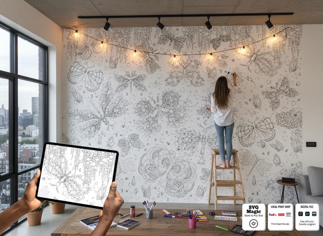 Giant Butterfly Coloring Poster - Intricate Mandala Wall Mural (SVG ...