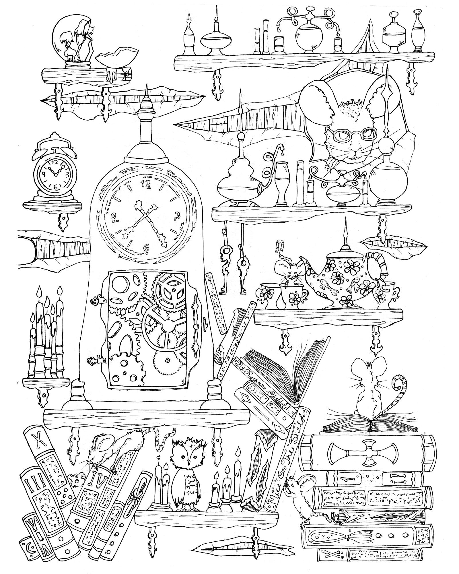 Steampunk Wall of Time Coloring Poster: Antique Clocks & Books (16x20 ...