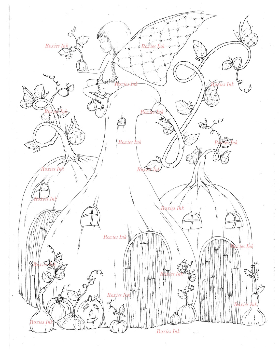 Fairy's Gourd House Coloring Page printable Adult - Etsy